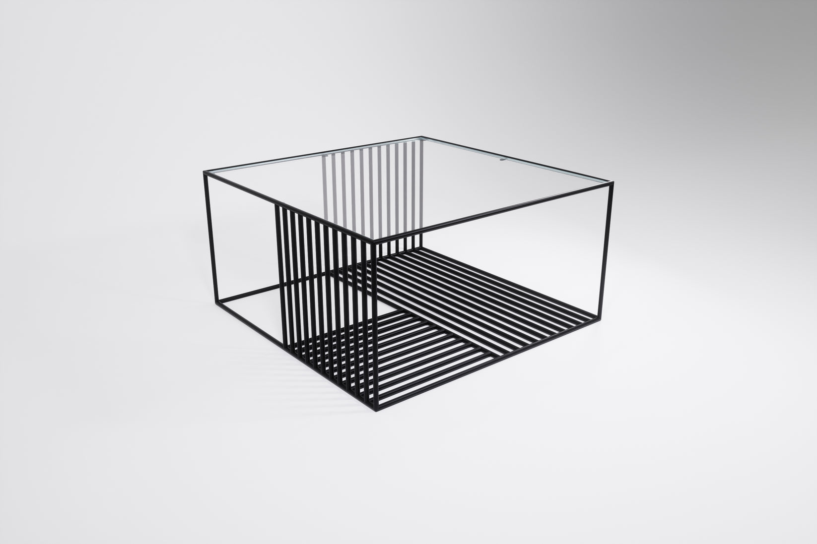 Hatton Coffee Table (2x2) Slim Elegant Black Metal & Glass Coffee and ...